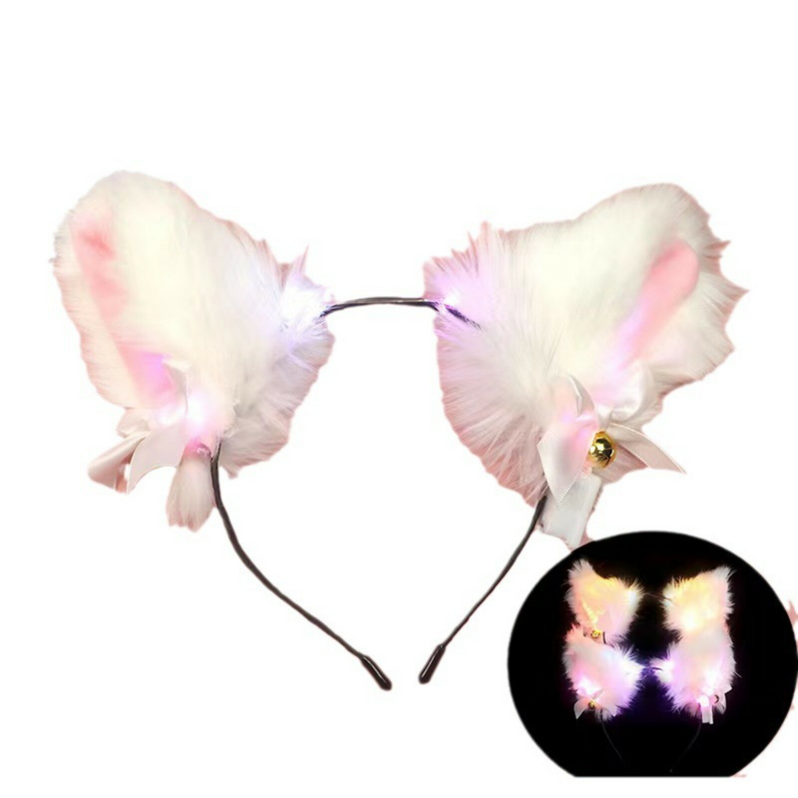 LED Плюшёный Головной Поясок с Лисиньими Ушками и Кошкими Ушками, 12 Цветов, Один Размер, Подходит Большинству Взрослых и Детей, 1 Шт.