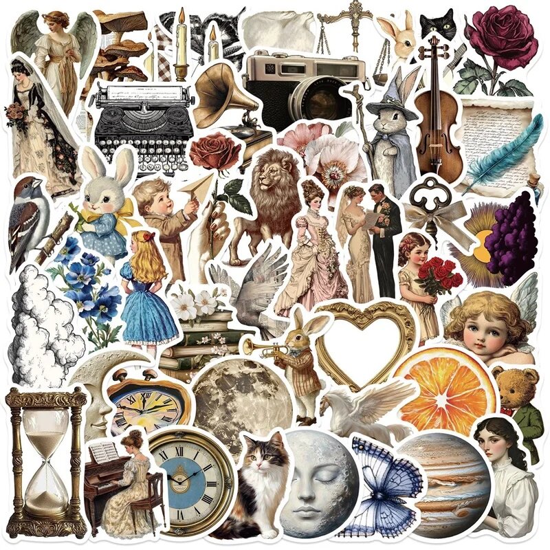 10/30/50 шт. винтажные художественные липкие наклейки из ПВХ, эстетические детские украшения «сделай сам», школьные принадлежности для скрапбукинга для детей