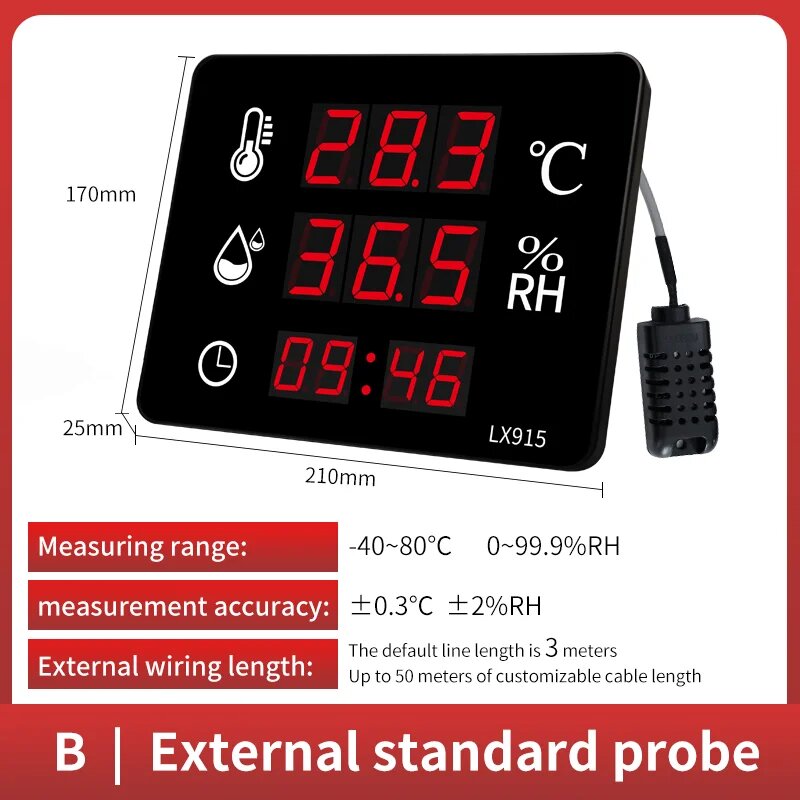 LX915B Цифровой термогигрометр с датчиком, 28.3°C, 36.5% RH