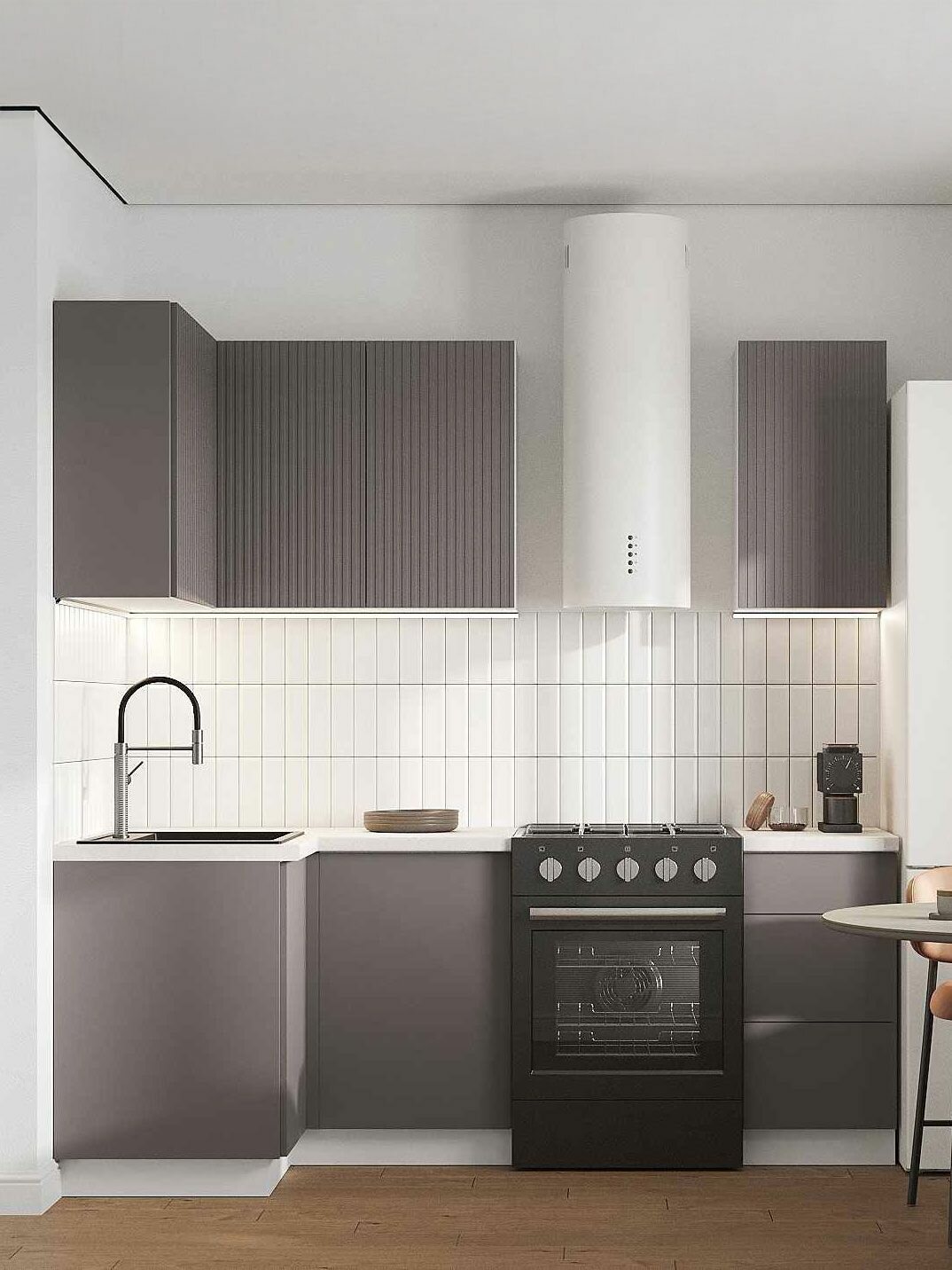 Кухонный гарнитур угловой Комби 2.1х1 м, мебель для дома и кухни, Белый / Грей