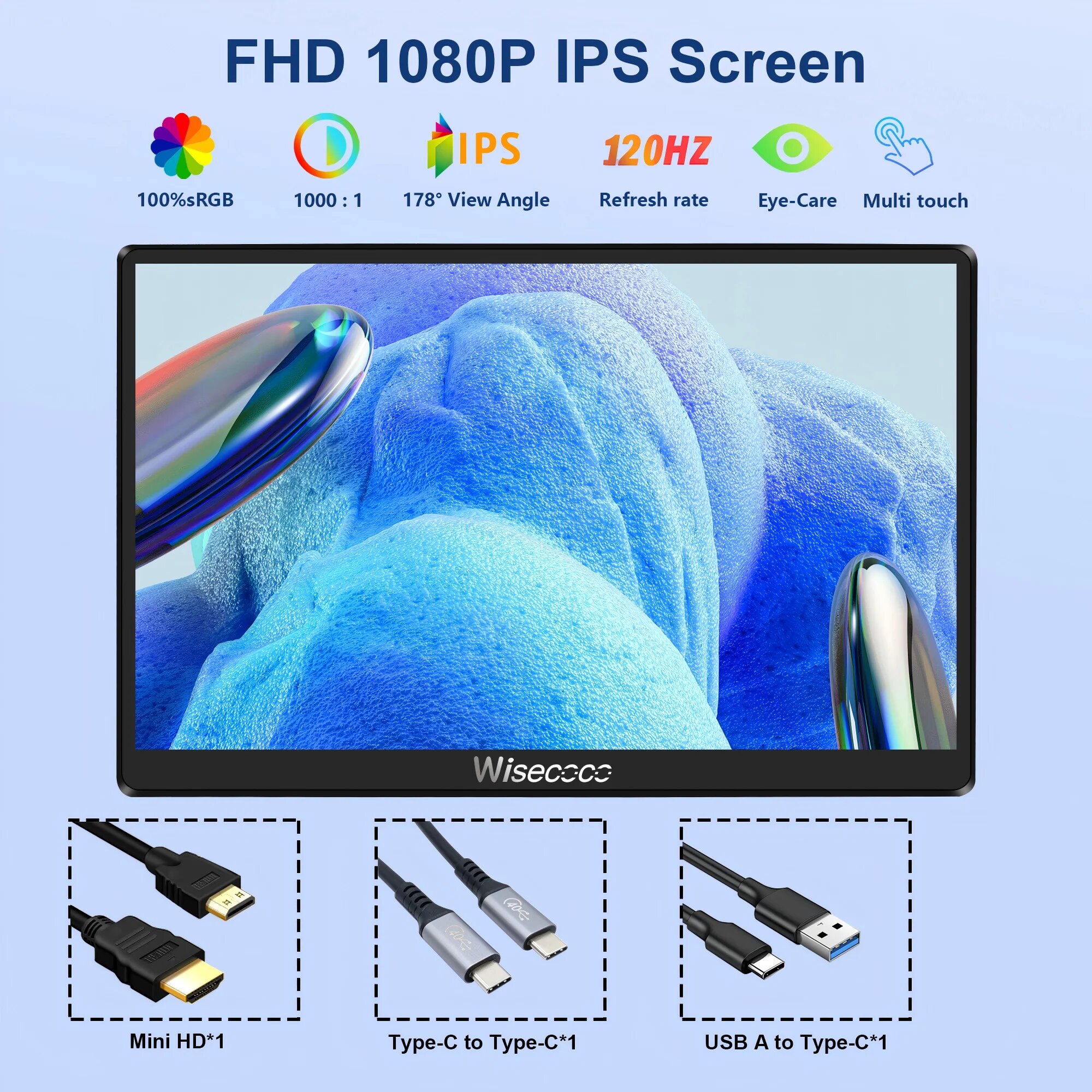 Wisecoco 7-дюймовый портативный монитор 1080P 120Гц IPS