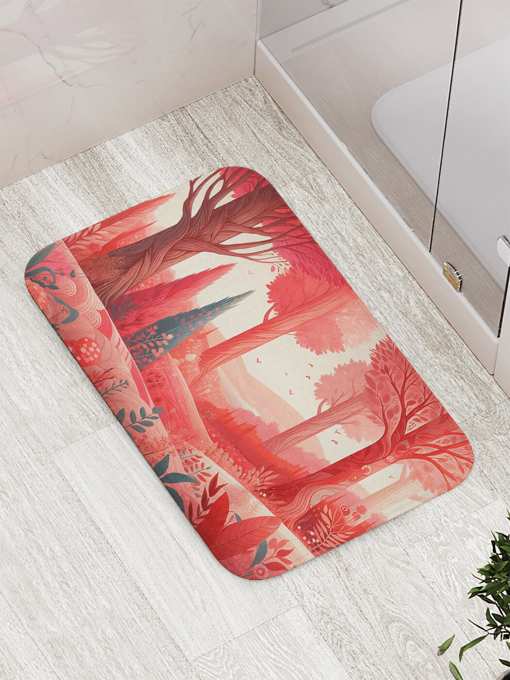 Коврик для ванной комнаты, туалета "Красный пейзаж" противоскользящий, 52х77 см, JoyArty