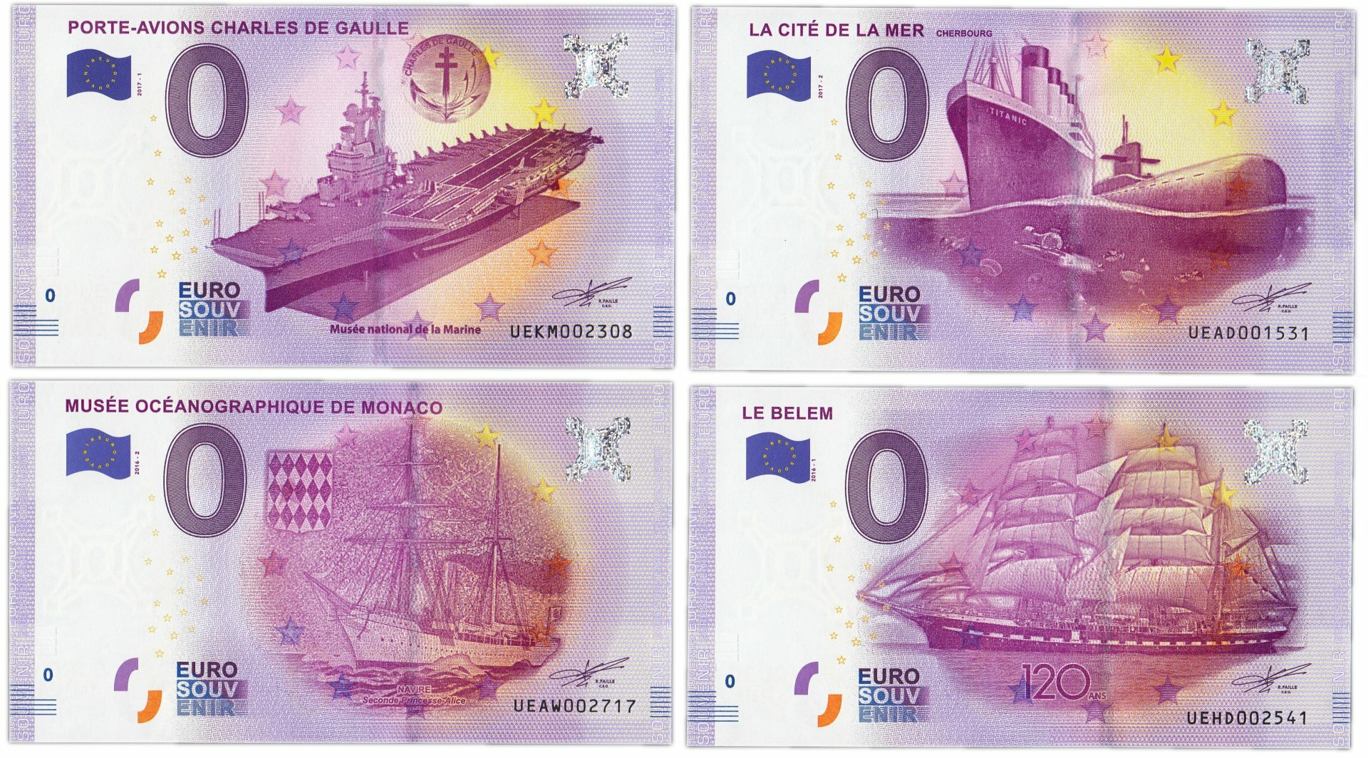 0 евро euro набор из 4-х банкнот "Корабли"