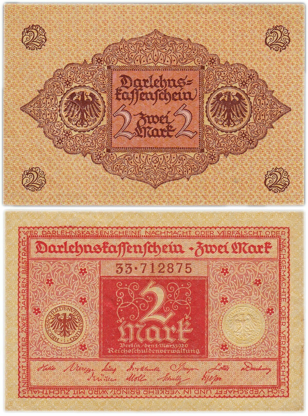 Германия 2 марки 1920 Pick DEU-191