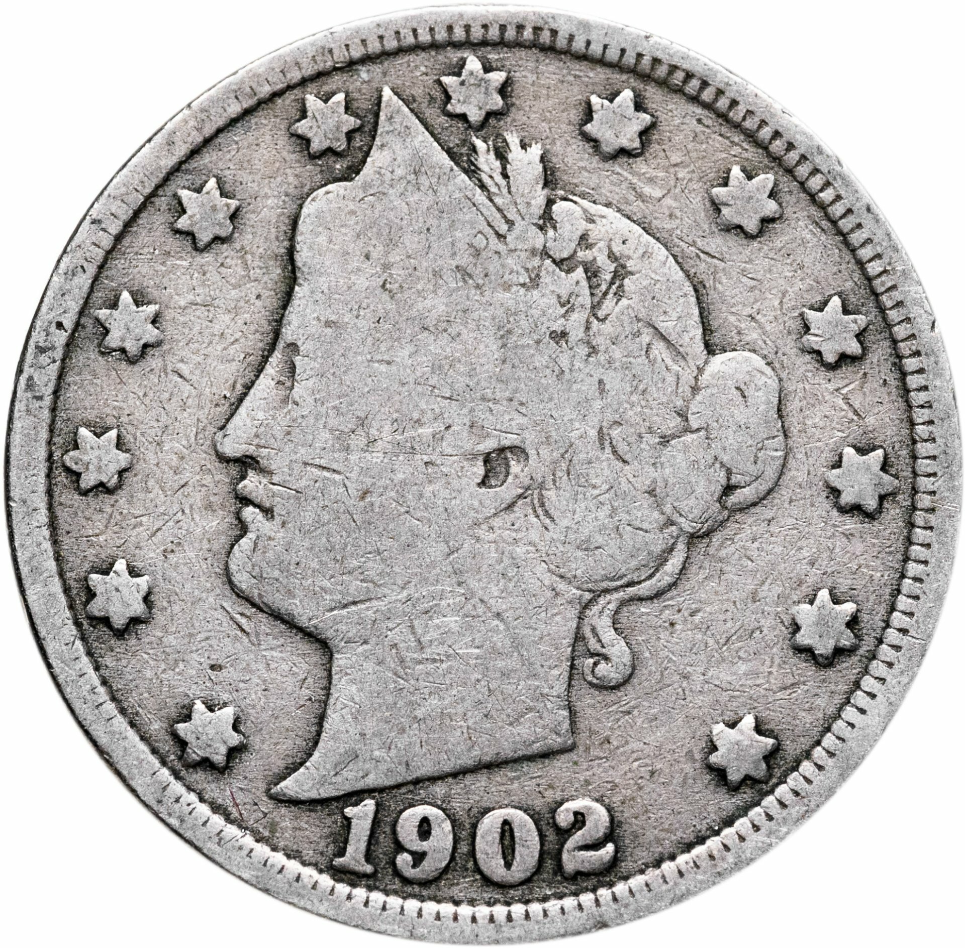 США 5 центов cents 1902 Liberty Nickel, Мельхиор медь-никель, в сохранности F
