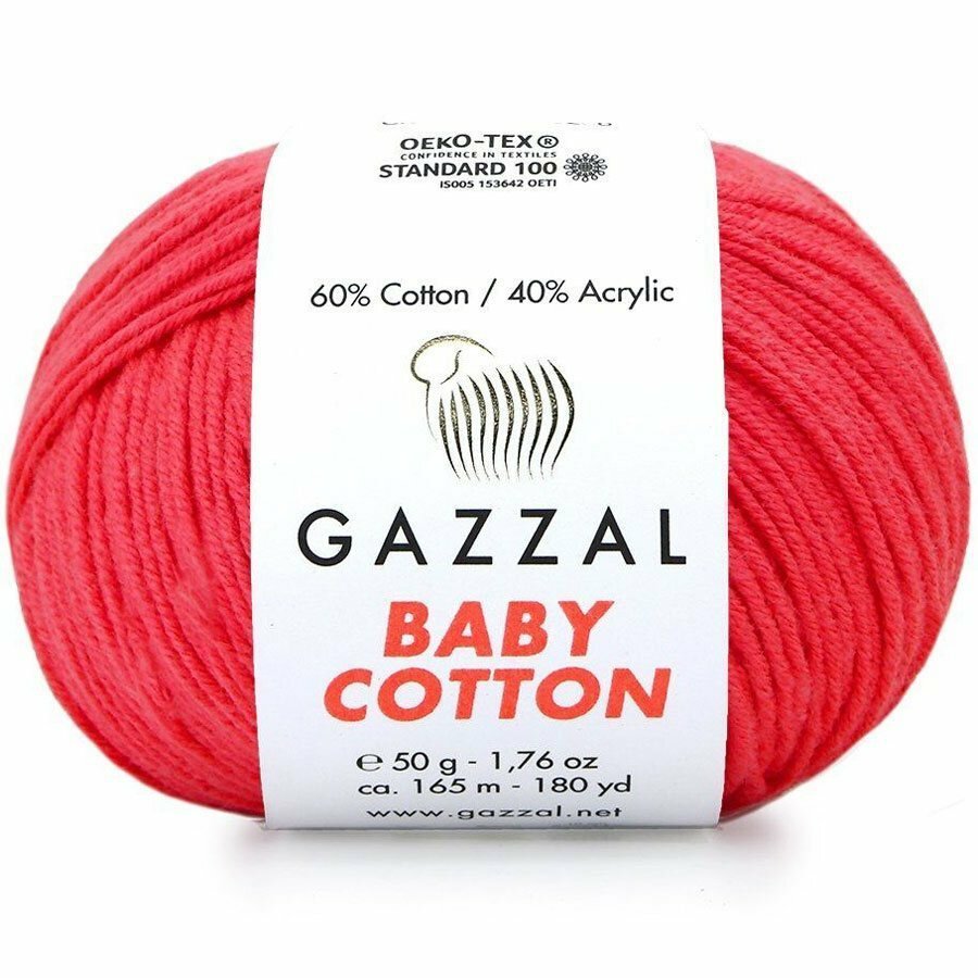 Пряжа Gazzal BABY COTTON 3458 коралл (5 мотков)