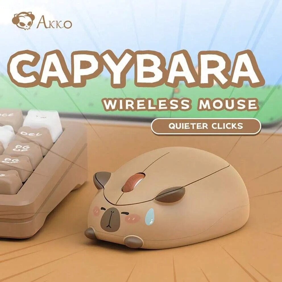 AKKO Игровая мышь беспроводная Беспроводная мышь AKKO 2.4G с милой темой капибары, коричневый