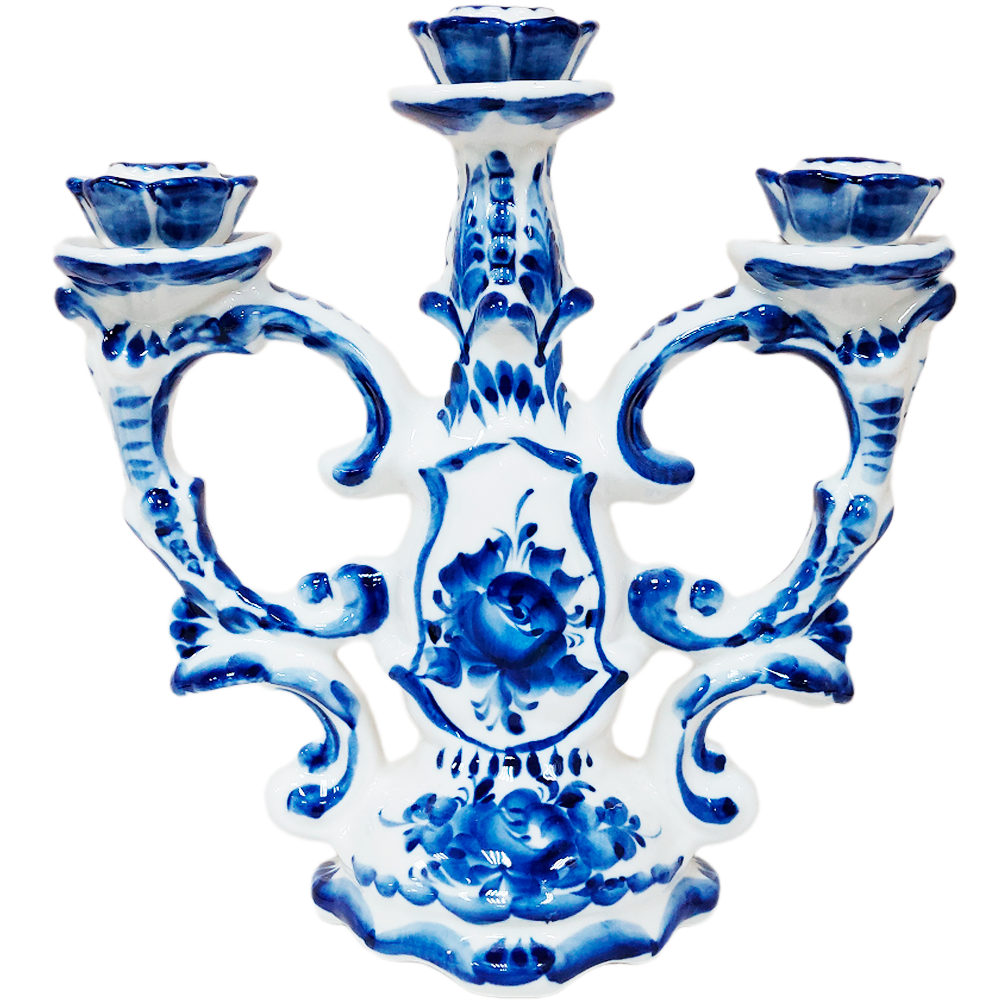 Фарфоровый подсвечник ручной работы "Белый лотос", гжель