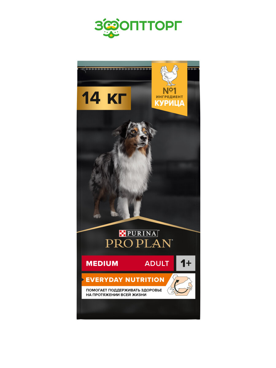 Сухой корм PRO PLAN EVERYDAY NUTRITION для взрослых собак средних пород Курица, 14 кг.