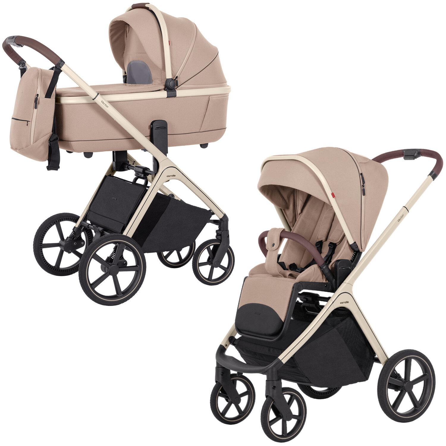 Коляска 2 в 1 CARRELLO Vector CRL-6550 Walnut Beige, всесезонная, бежевый