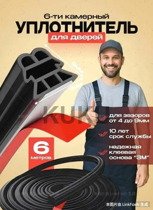 Уплотнитель для входной двери самоклеющийся, 6 метровhq