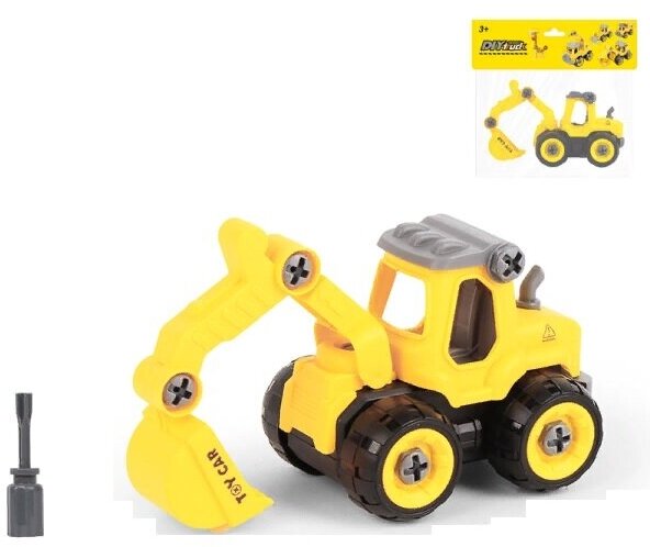 Детский пластиковый винтовой конструктор с отверткой для мальчика Экскаватор 17 см, YH900A