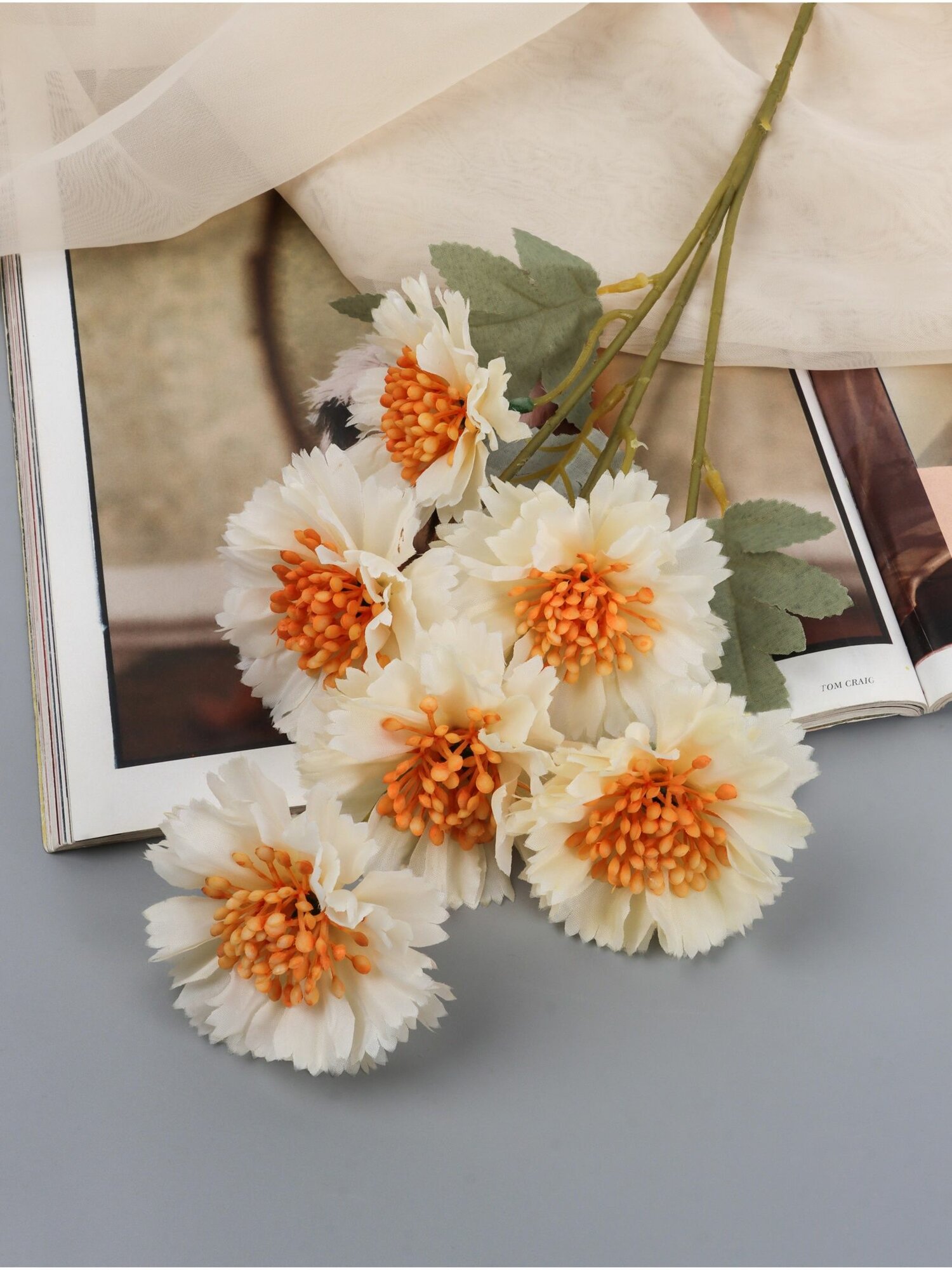 Цветы искусственные Гвоздика каспар галант , 58х7 см, белые