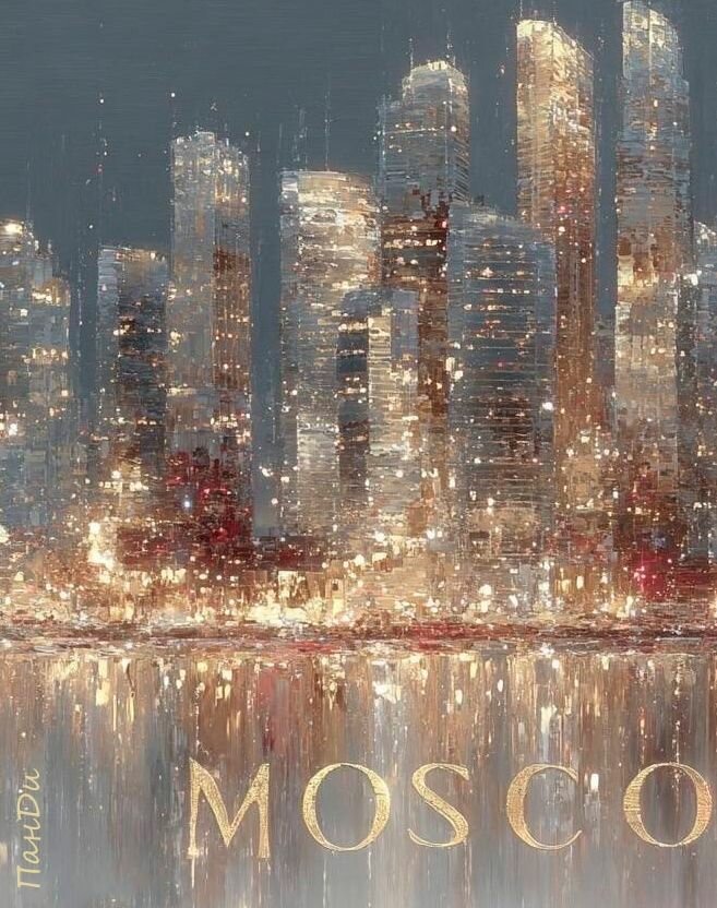 Кулирка с лайкрой купон "Москва небоскребы" ширина 180см, высота 77 (+-2)см пенье
