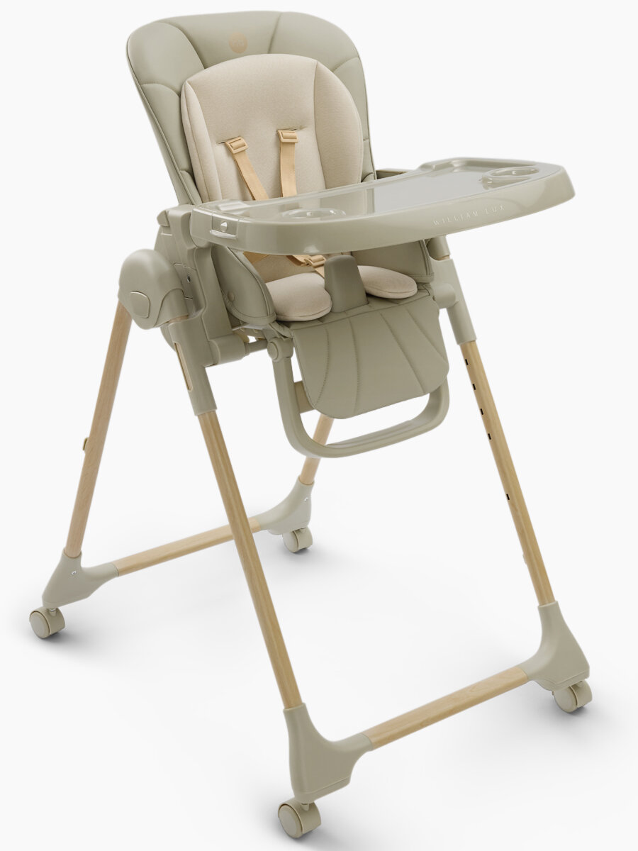 Стульчик для кормления Happy Baby WILLIAM LUX, детский стульчик, до 20 кг, 4 поворотных колеса, оливковый