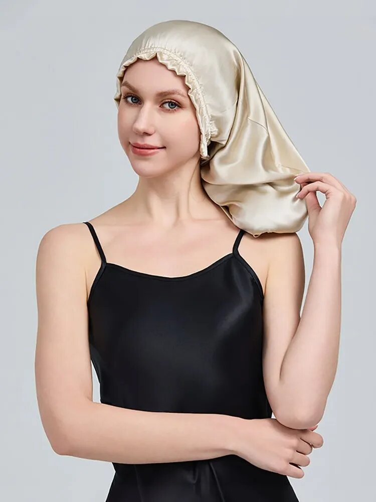 Полотенце для волос, Натуральный шелк, 24x50 см, бежевый, шапочка для сна