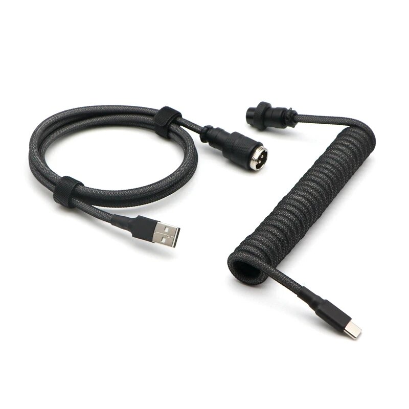 Спиральный кабель USB-Type-C Micro Mini-USB Unyisi для механической клавиатуры Micro, Dark Gray