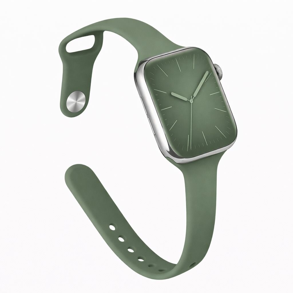 Узкий ремешок для Apple Watch 44/45/46/49 mm, силиконовый, цвет Серо-зеленый (серый), браслет на смарт-часы Эпл Вотч для iWatch Series 11 10 9 8 7 6 5 4 SE Ultra 3 Ultra 2 Ultra совместимый