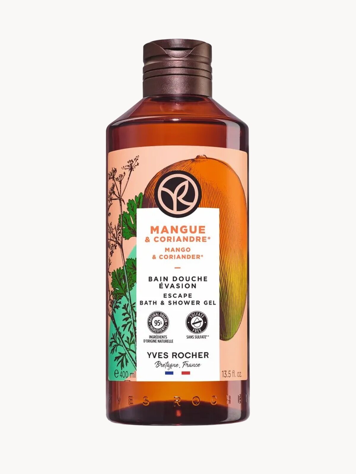 Гель для душа Yves Rocher "Манго и Кориандр", унисекс, биоразлагаемость, 400мл