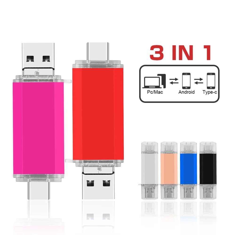 JASTER Micro USB Stick 16 ГБ 3 в 1 TYPE-C 64 ГБ, Желтый, Rose gold — фото 1