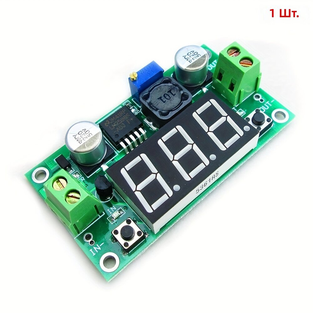 Регулируемый понижающий модуль питания DC-DC LM2596 с LED вольтметром, вход 4.0-40В, выход 1.25-37В, 1 шт.