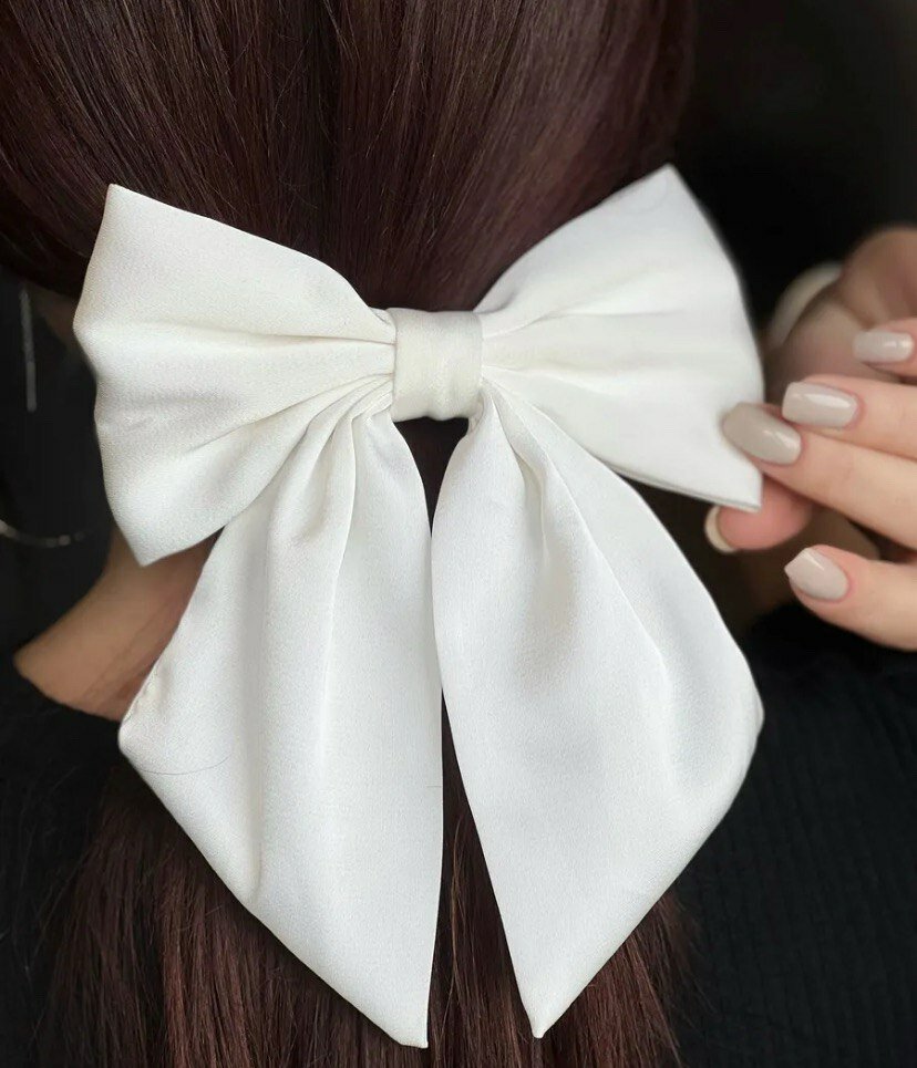 Белый бант на заколке-автомат для девушек