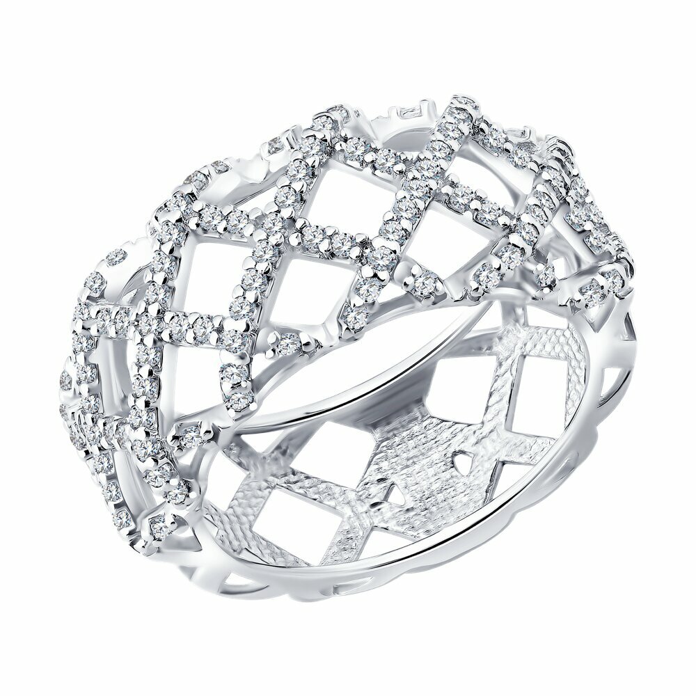 Кольцо, серебро, 925 проба, родирование, фианит