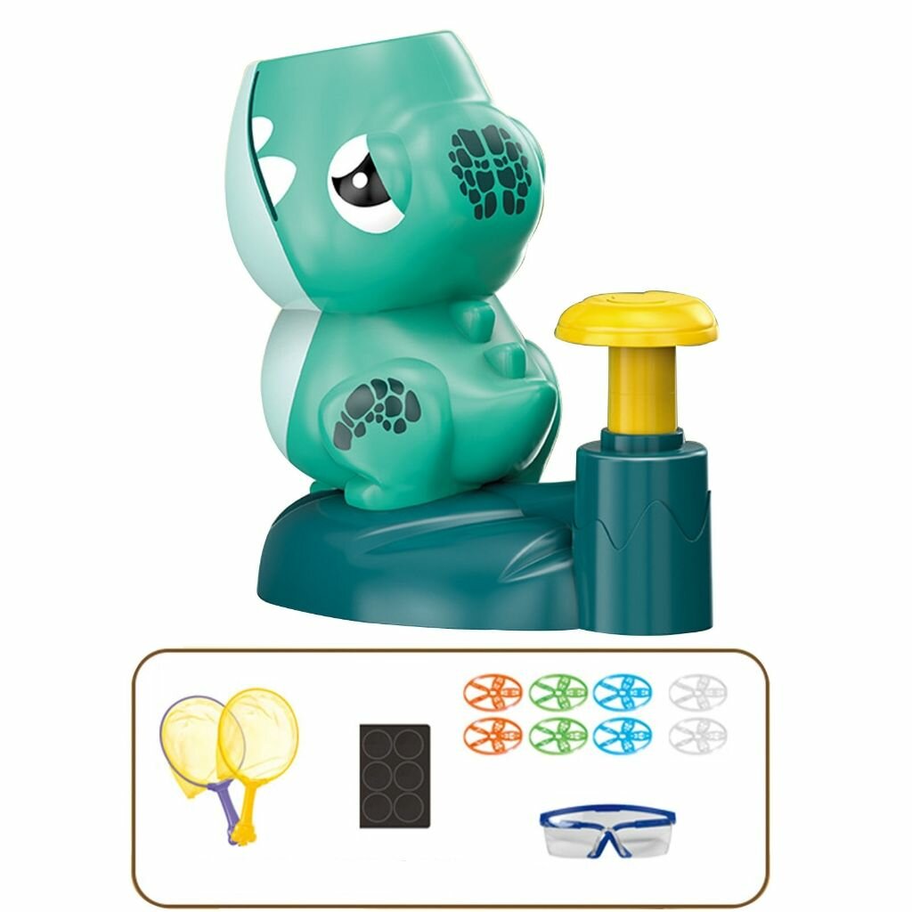 Игрушка для катапультирования летающей тарелки с ножным управлением, синяя, в наборе 8 летающих тарелок