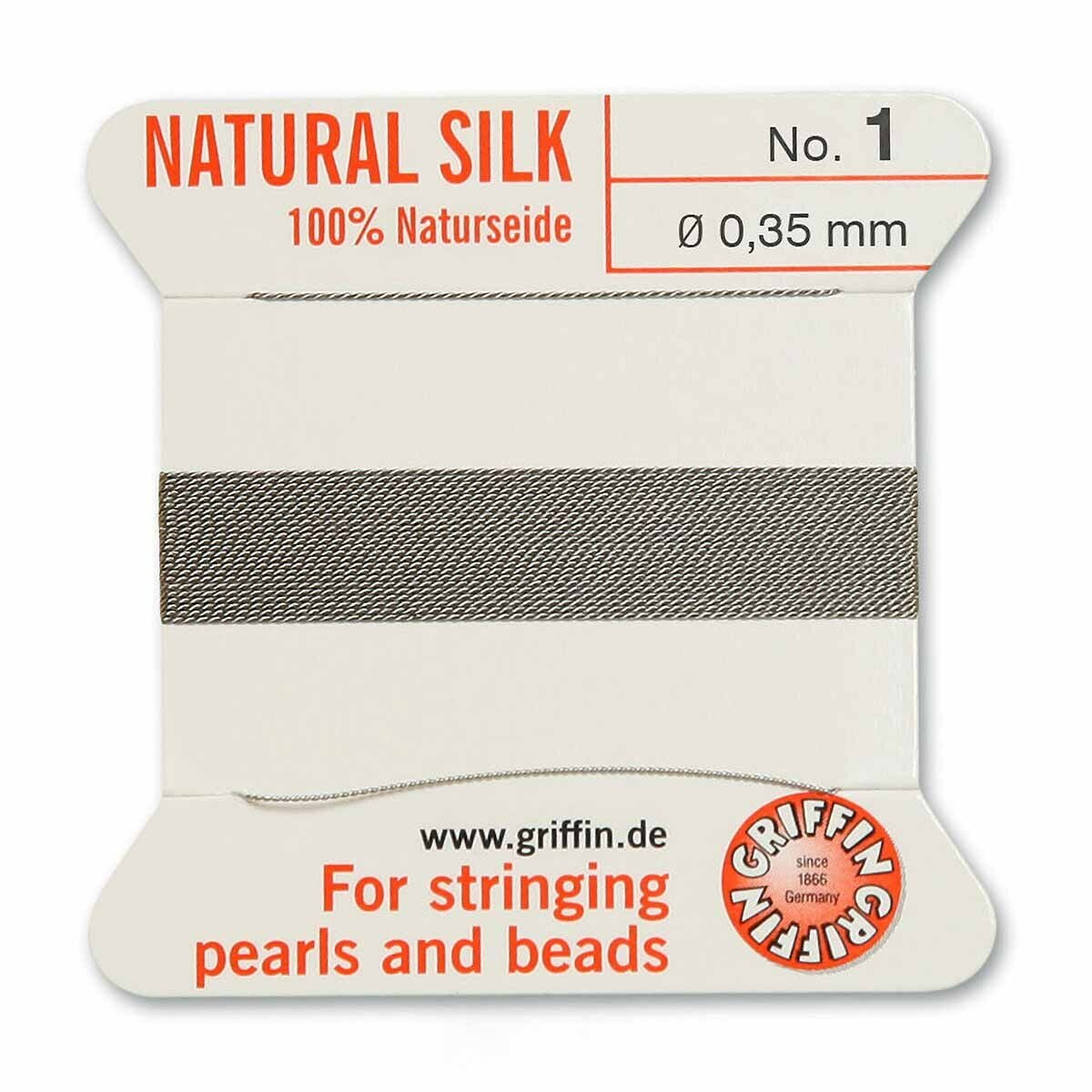 Нить шелковая, Griffin No.1 (0.35мм), серая, с иглой, моток, 2 метра