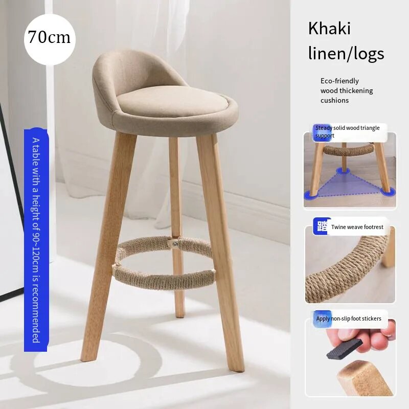 Барные стулья высотой без спинки, деревянные высокие табуреты для кухонного острова, современные барные стулья, барные стулья из хлопка и льна, мебель, Бежевый