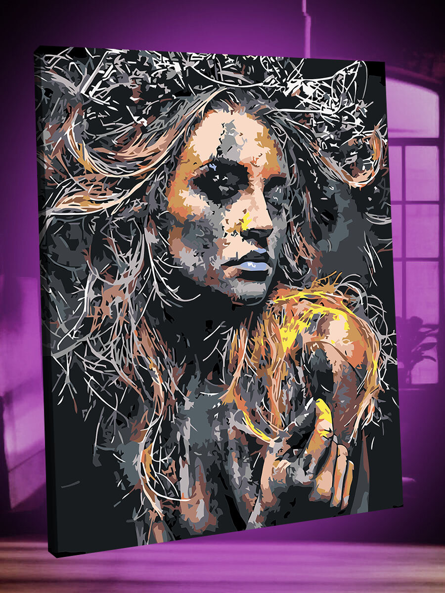 Картина по номерам Портрет Девушки с золотой поталью Африка /Интерьерная картина холст на подрамнике