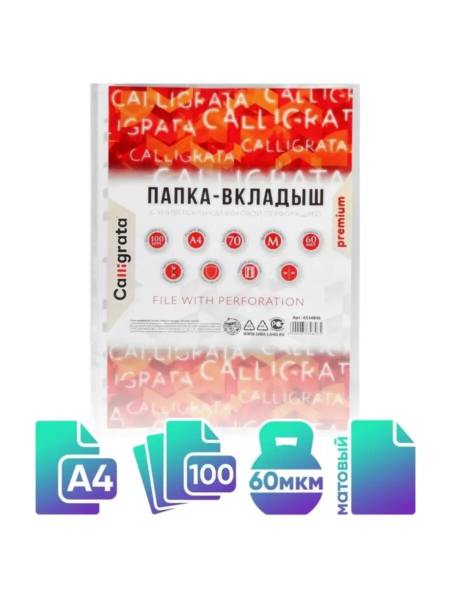 Файл-вкладыш А4, матовый, 100 штук