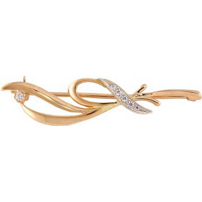 Брошь, золото, 585 проба, фианит