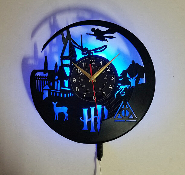Виниловые настенные часы MyPads 419499 серии "Гарри Поттер". Светодиодная светящаяся лампа дистанционного управления, креативные часы укра.