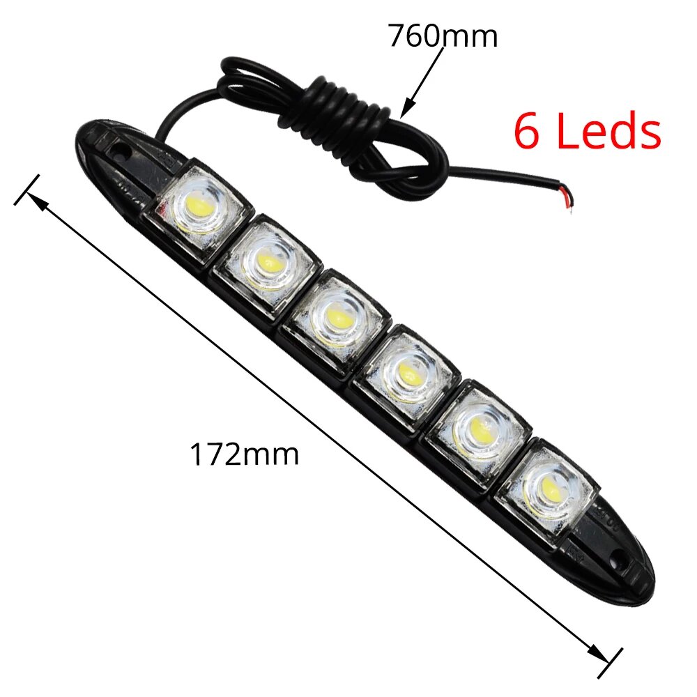 2 Универсальных Автомобильных Светодиодных Дневных Ходовых Огня (ДХО) С 6-20 Светодиодами, 2PCS 6Led