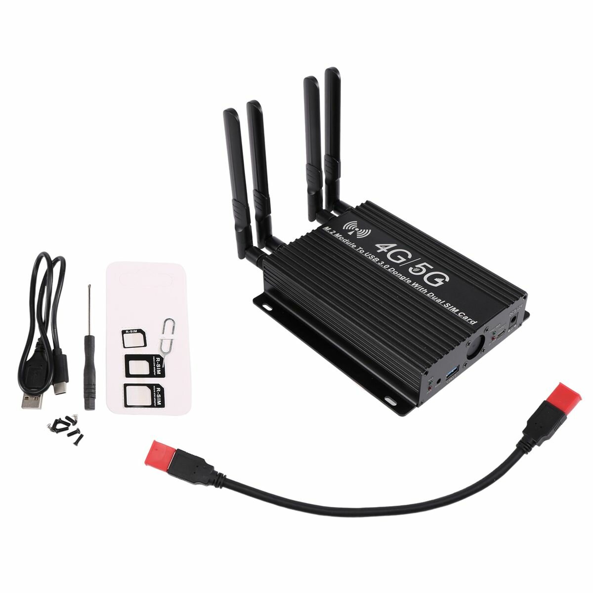 Адаптер NGFF(M.2) 4G/5G Module to USB 3.0 с вентилятором охлаждения/слотом для двух SIM-карт и дополнительным питанием