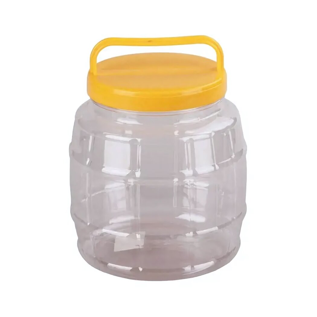 Бидон пластиковый 2л с герметичной крышкой, прозрачный/желтый, для сыпучих продуктов