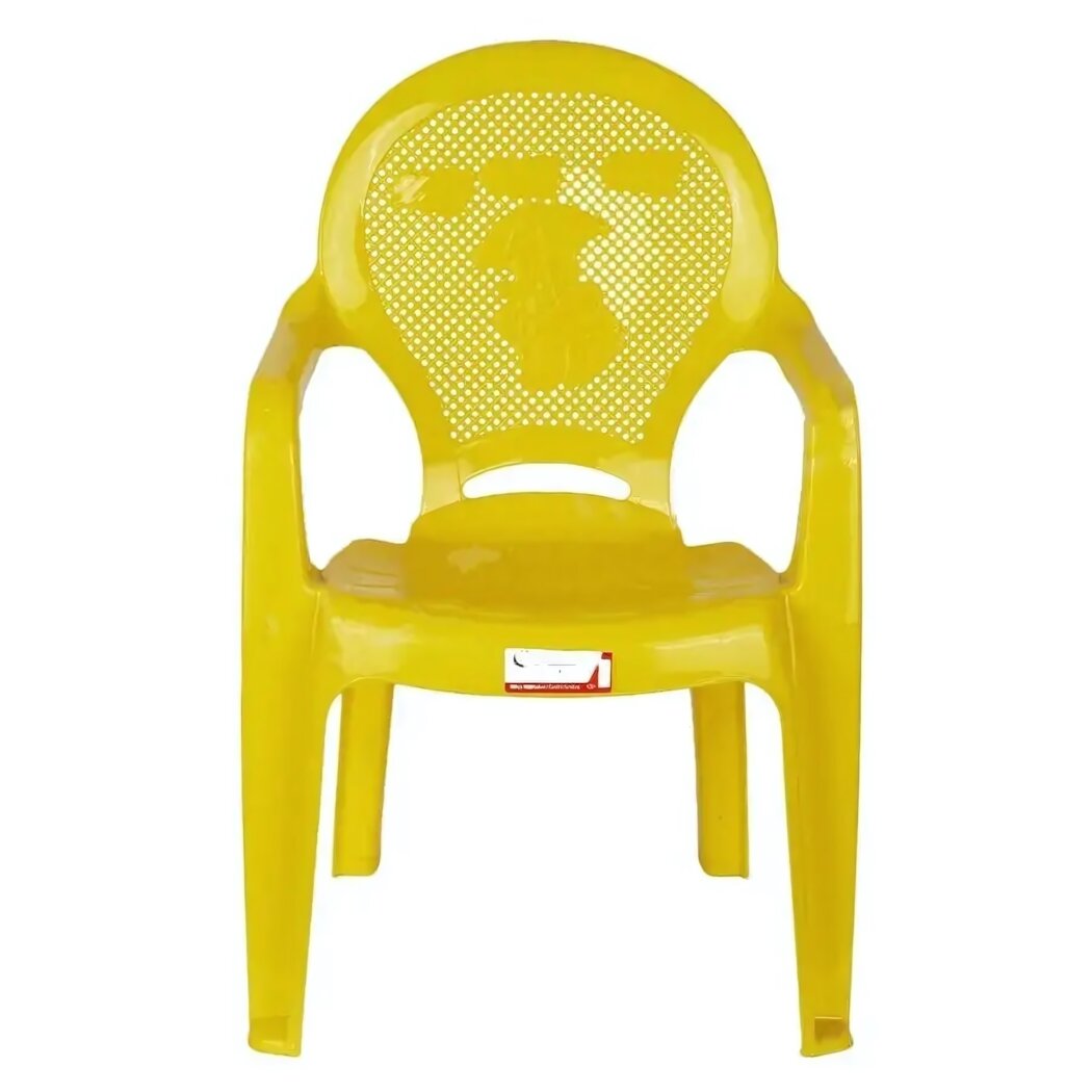 Стульчик детский пластиковый с подлокотниками, желтый, устойчивый, для дома и улицы