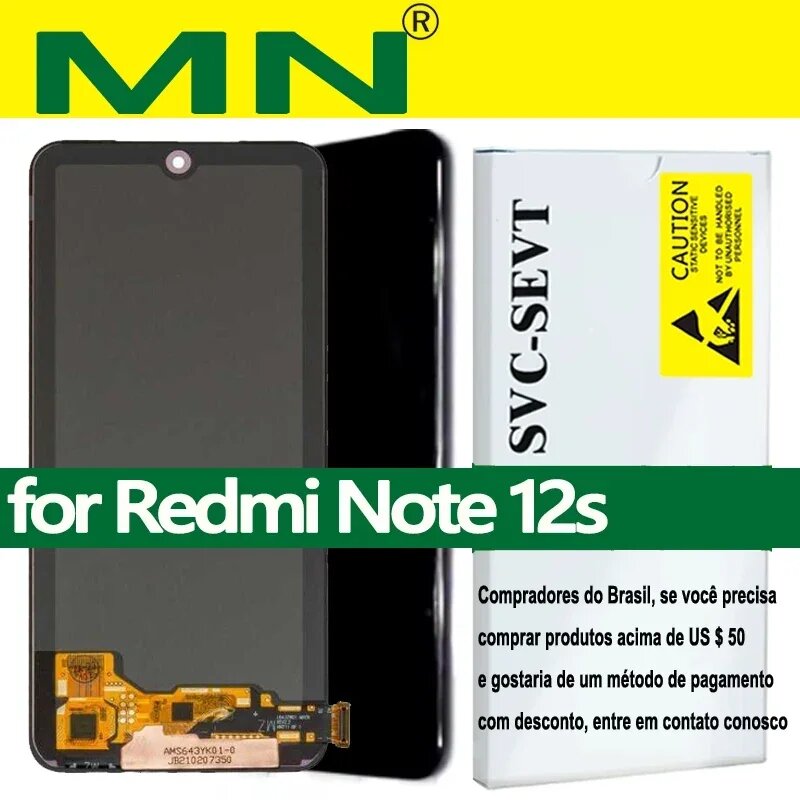 Оригинальный дисплей 6,43 дюйма для Xiaomi Redmi Note 12S 4G 2303CRA44A, 23030RAC7Y, 2303ERA42L, сенсорный ЖК-экран Pantalla Digitizer Original With Frame