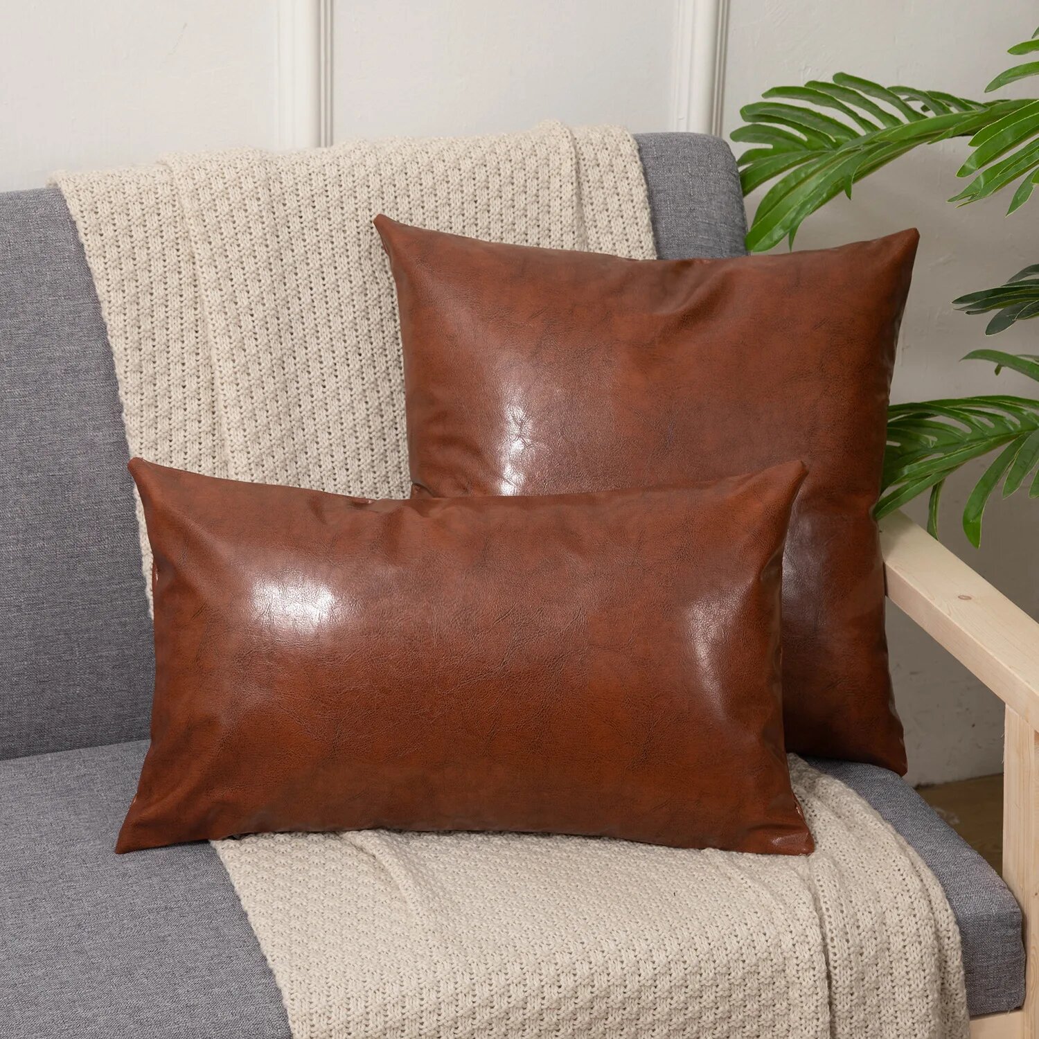 Декоративная подушка из искусственной кожи 30X50CM-pillow cover, Deep brown