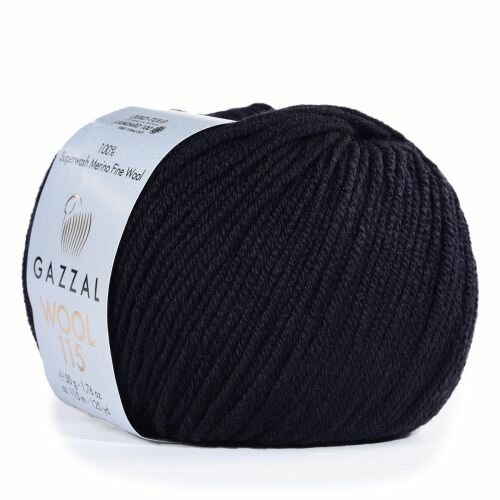 Пряжа Gazzal Wool 115 цвет 3307 чёрный (50г/115м, упаковка 5 мотков)