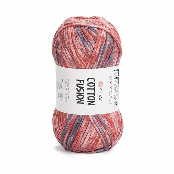 Пряжа YarnArt Cotton Fusion 3654 коралл-джинс (100г/225м, упаковка 5 мотков)