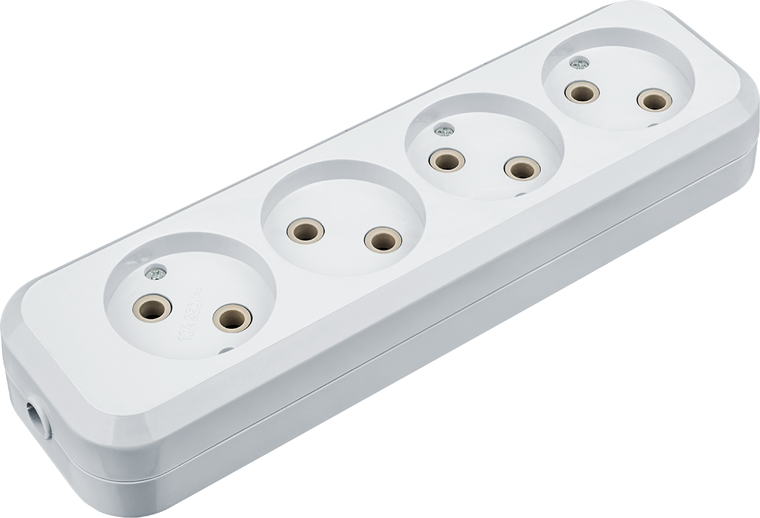 Блок розеток Navigator / Навигатор NCA-BL01-04-X-WH, 4 гнезда без заземления, 16А 3500Вт IP20, белый 61587 / колодка электрическая для удлинителя