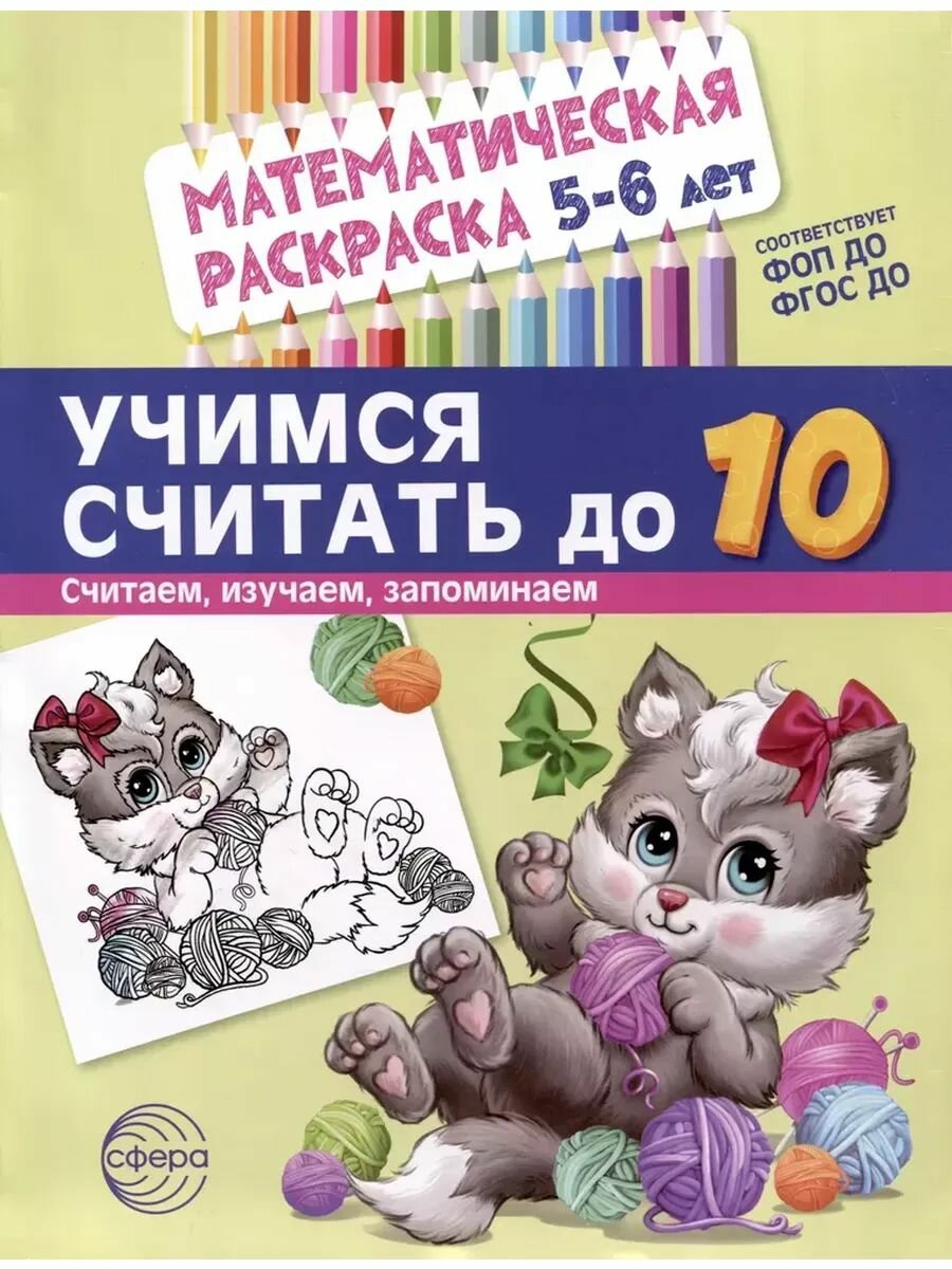 Математическая Раскраска 5-6 лет. Черно-белая. Учимся считат