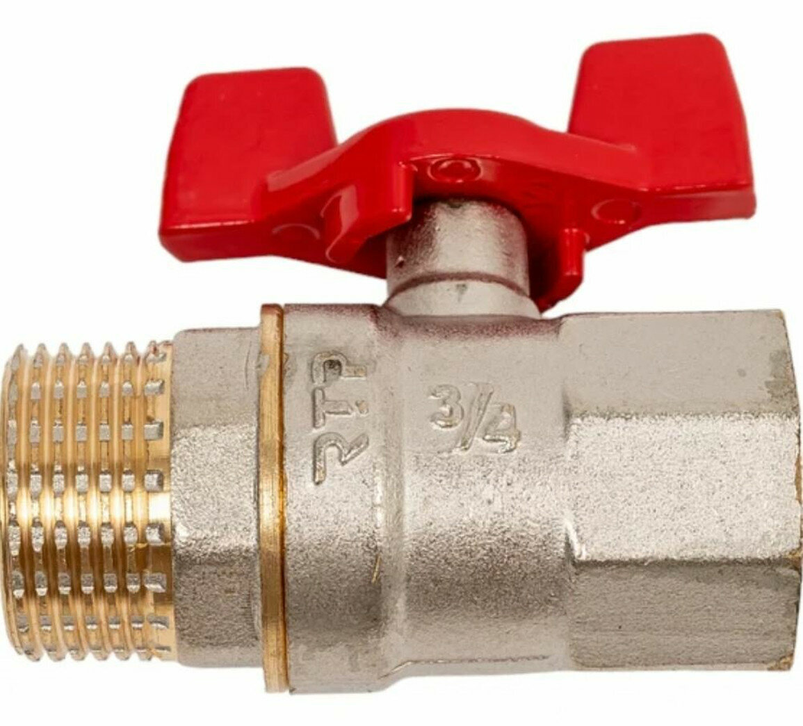 Кран шаровой ручка бабочка, латунь, внутренняя/наружная резьба 3/4", PN25 никель, RTP