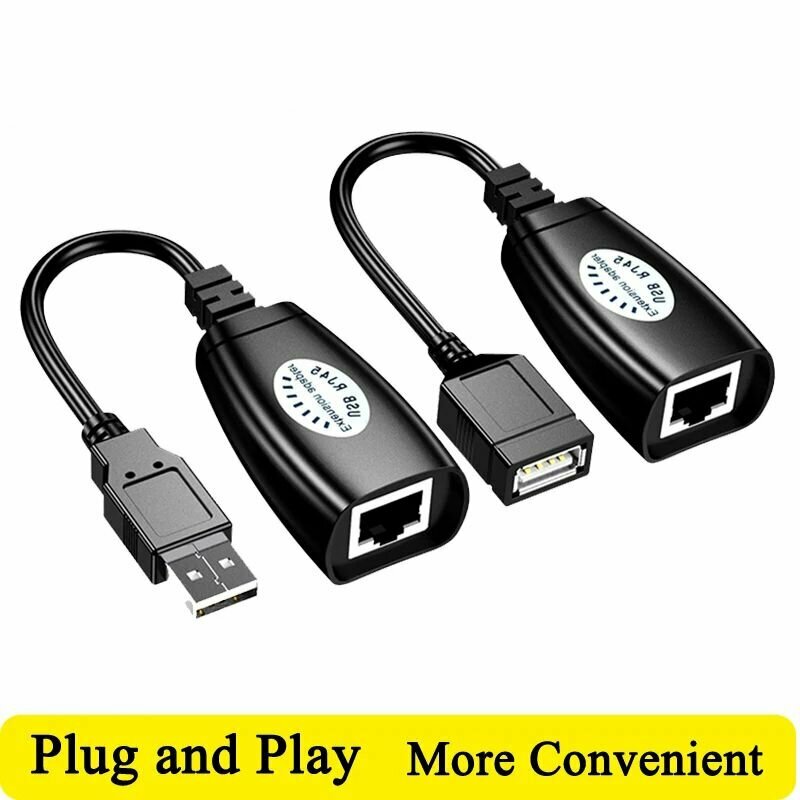 Сетевой удлинитель USB 2.0 "папа-мама" CAT RJ45, репитер-адаптер LAN Ethernet, кабель-конвертер для подключения клавиатуры, принтера, мыши