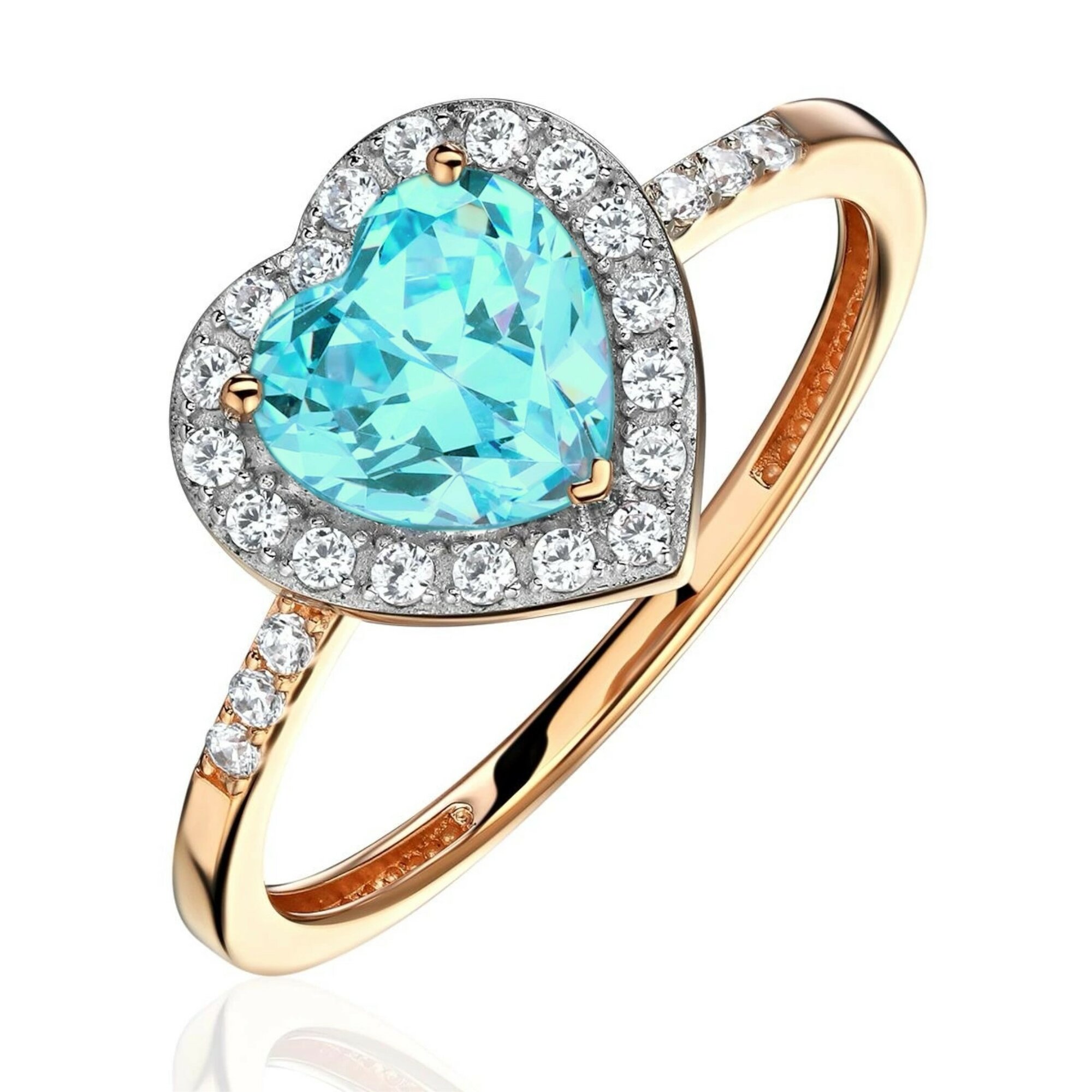 Кольцо, красное золото, 585 проба, родирование, турмалин, фианит