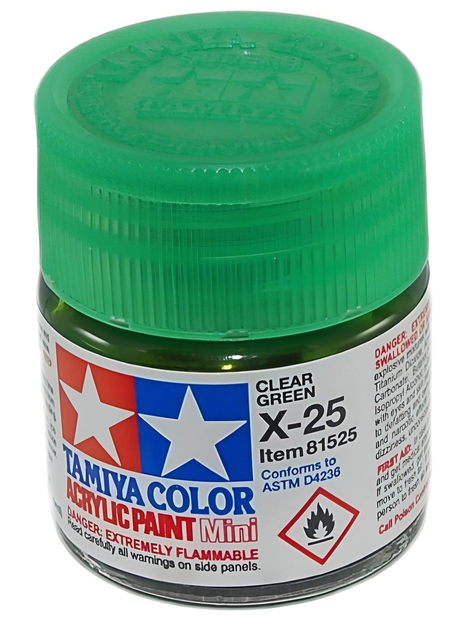 X-25 Clear Green (Полупрозрачный зелёный) акриловая краска, 10 мл.