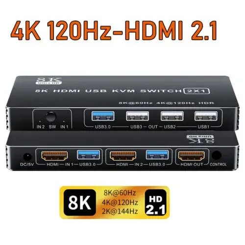VBDWRM HDMI 2X1 KVM-переключатель 4K 8K 8K 60Hz No Hotkey