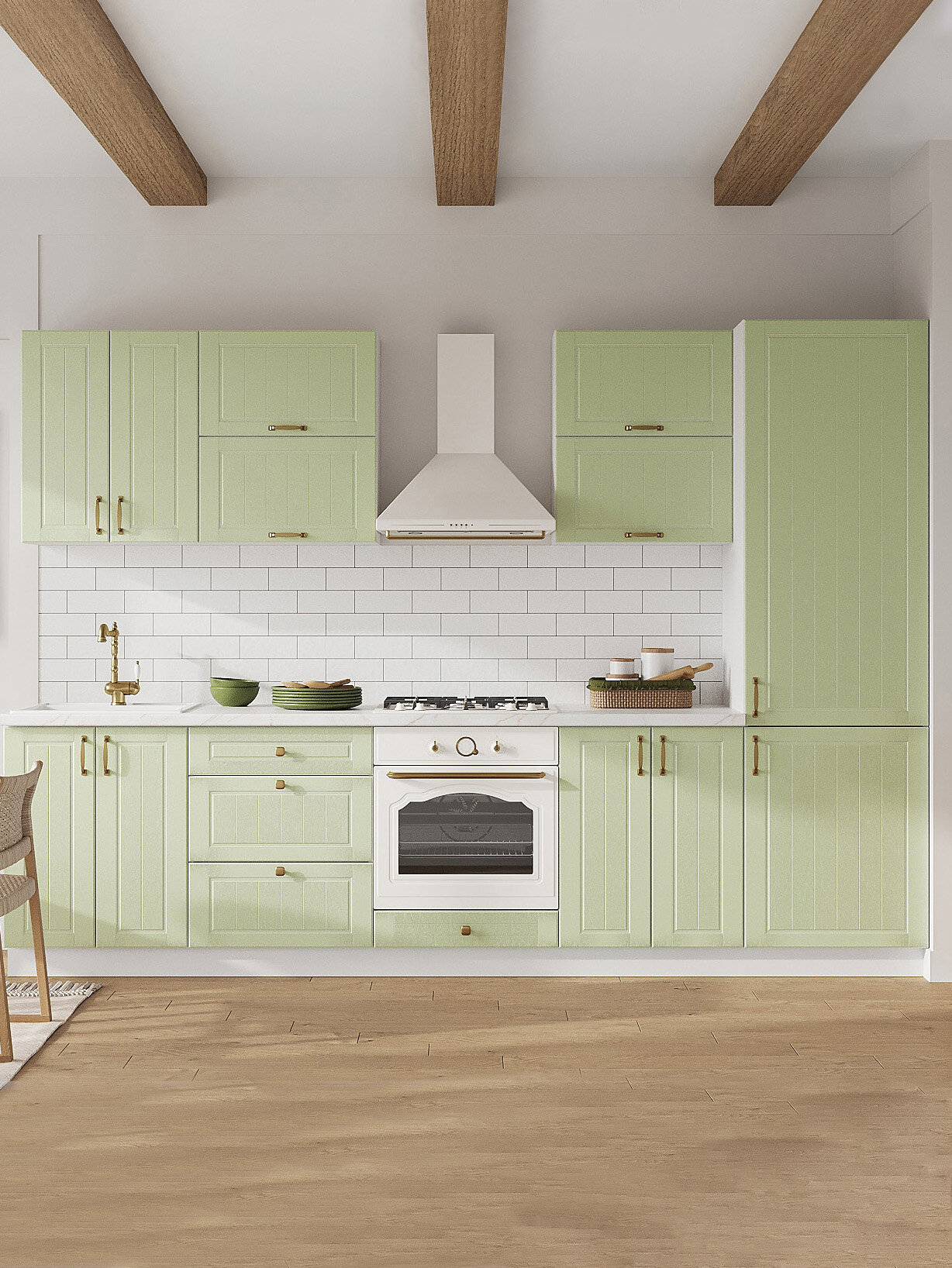 Кухонный гарнитур Флоренс 3 м, мебель для дома и кухни, Белый / Фисташковый структурный